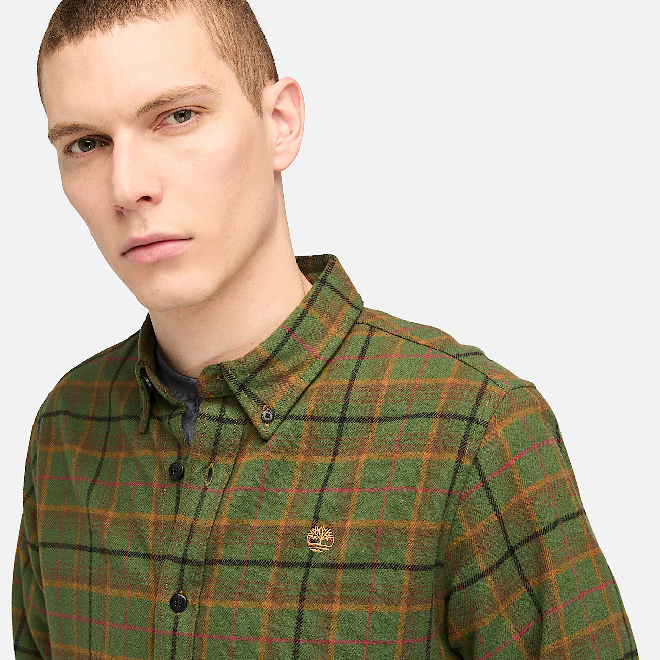 Chemise semi épaisse en flanelle à carreaux pour homme en jaune foncé