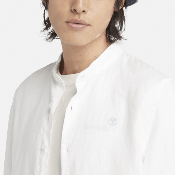 Mill Brook Korean collar Linen Shirt for Men in White