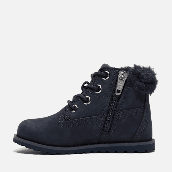 Pokey Pine Boots fur Kleinkinder mit flauschigem Rand und ReiBverschluss in dunkelblauem Nubukleder