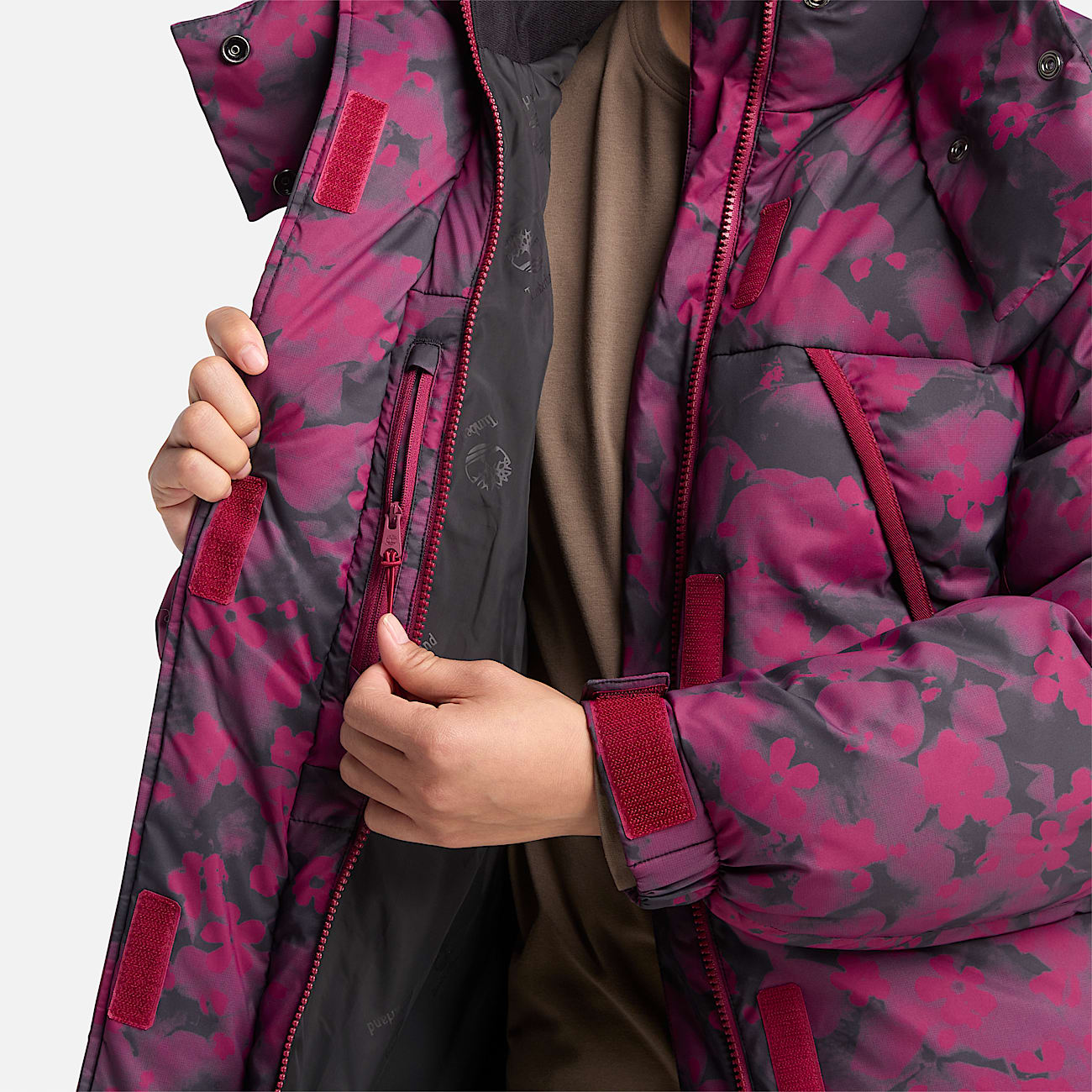 Howker Recycled Down Printed Puffer Jacket for Women in Dark Red
