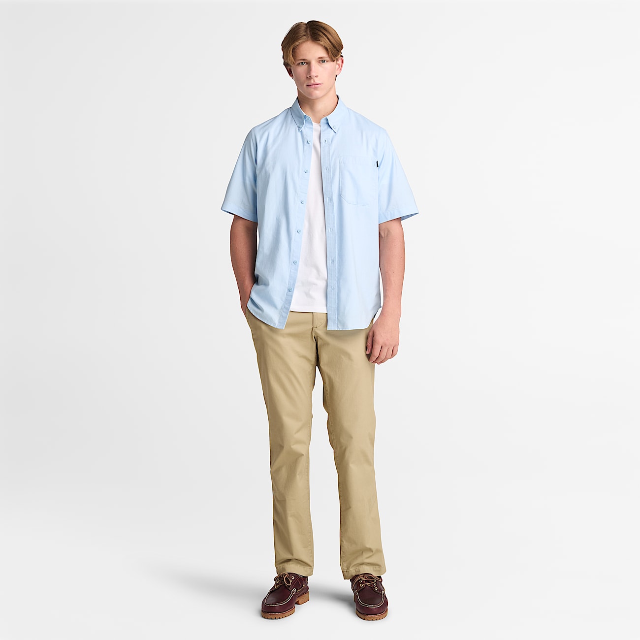Gale River Yarn Dyed Oxford Short-Sleeve Shirt for Men in Light Blue