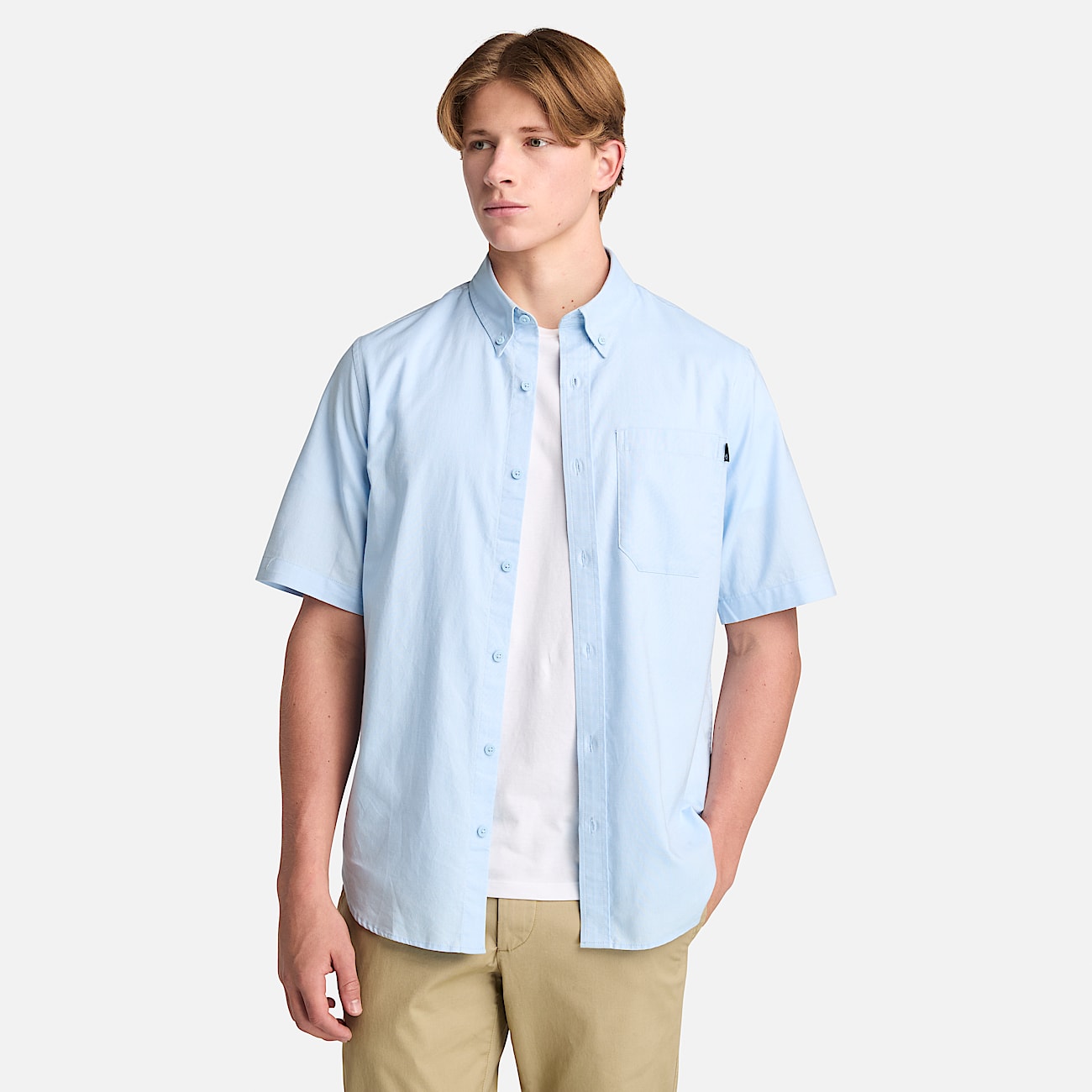 Gale River Yarn Dyed Oxford Short-Sleeve Shirt for Men in Light Blue