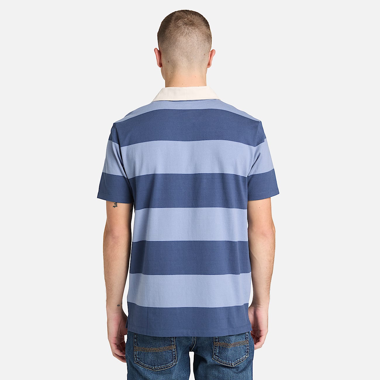 Rugby Striped Short-Sleeve Polo for Men in Blue/Dark Blue
