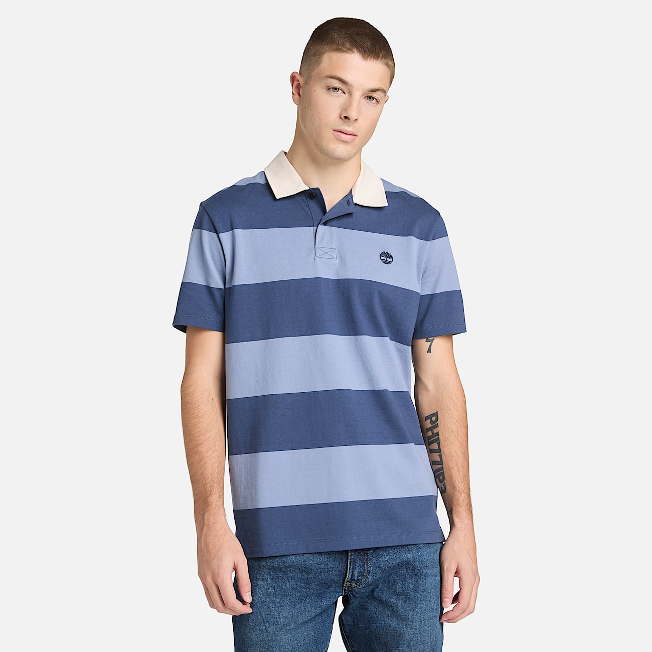Rugby Striped Short-Sleeve Polo for Men in Blue/Dark Blue