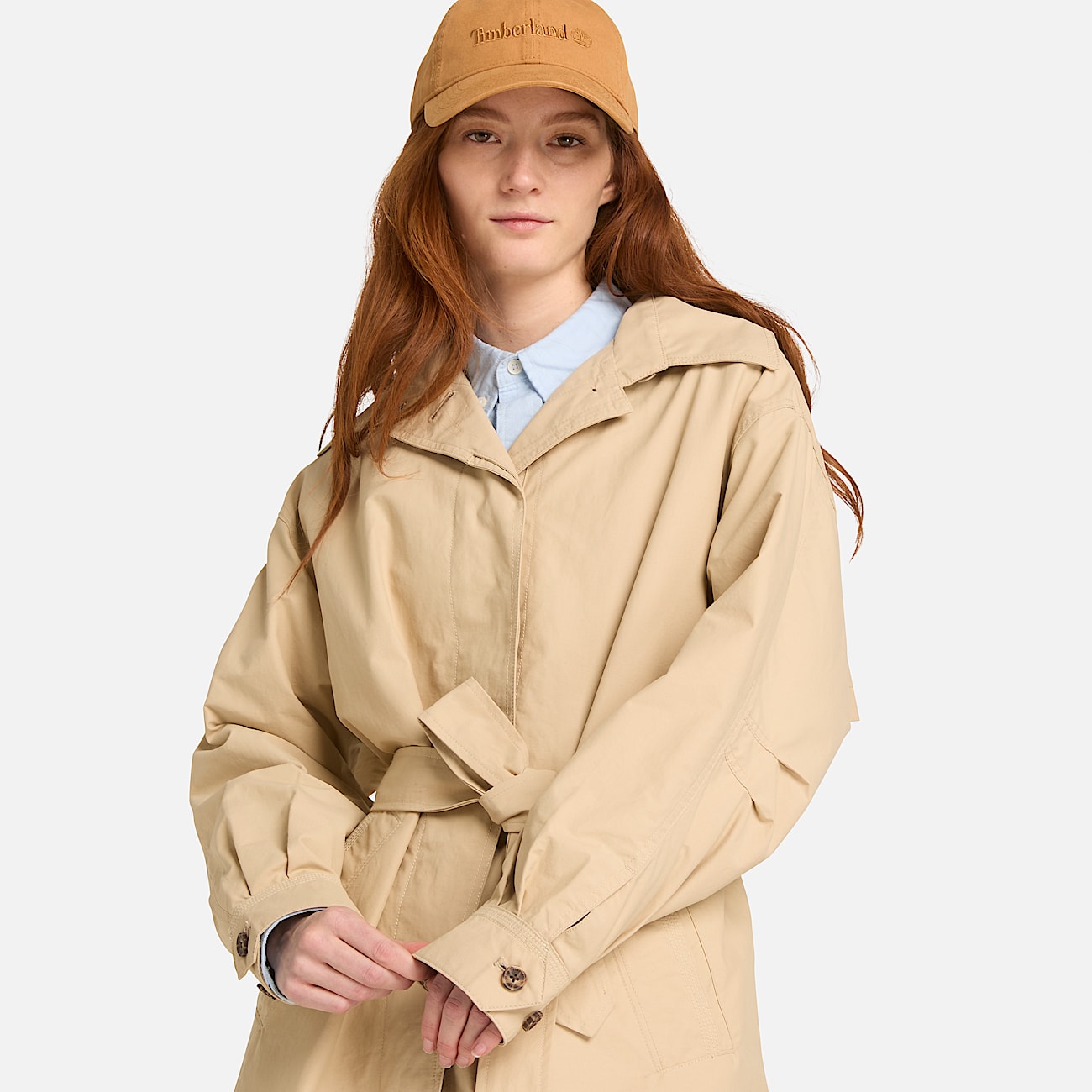 Water-Repellent Long Mac Coat for Women in Beige