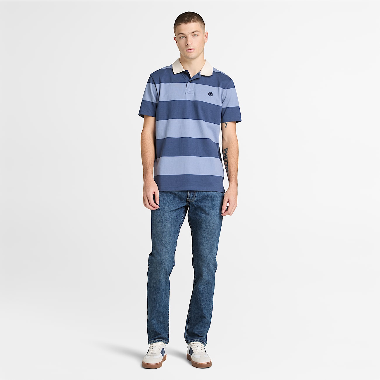Rugby Striped Short-Sleeve Polo for Men in Blue/Dark Blue