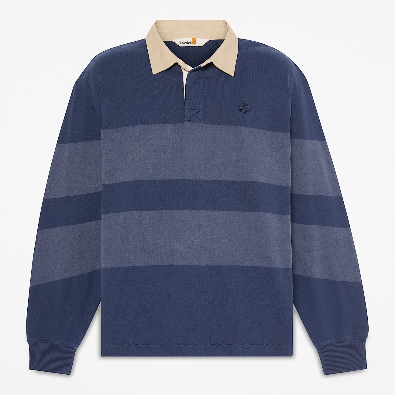 All Gender Long-Sleeve Striped Rugby Polo in Dark Blue
