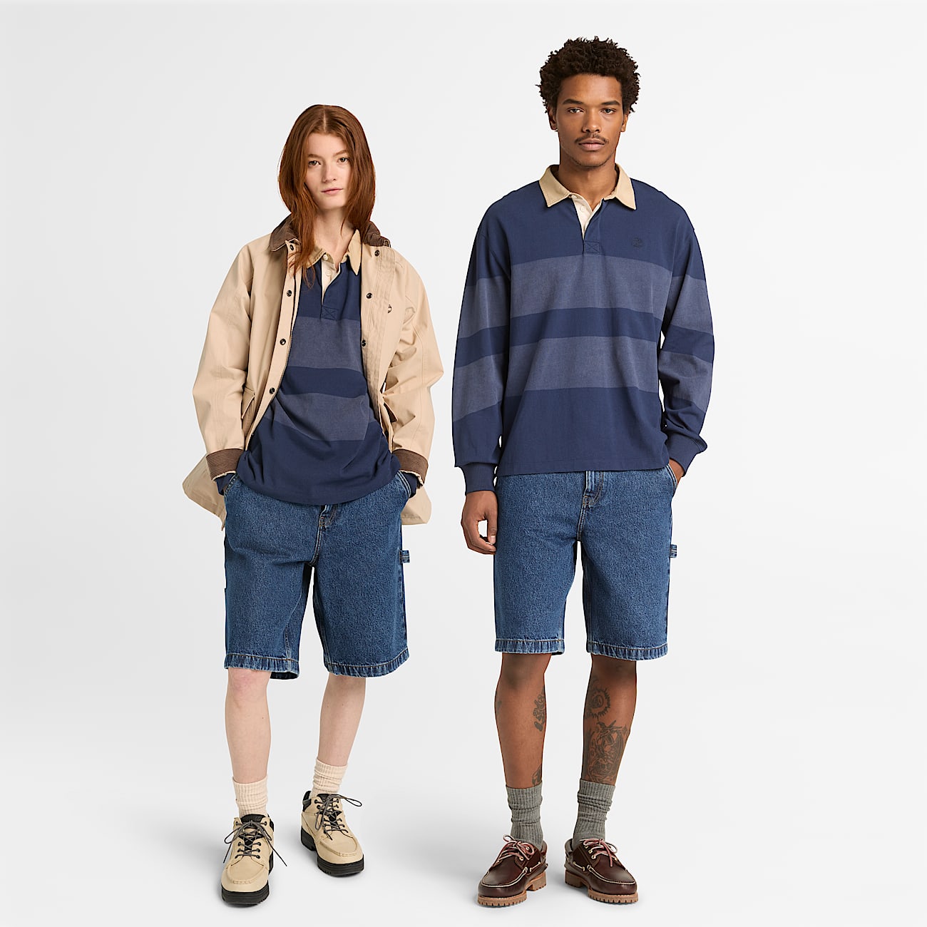 All Gender Long-Sleeve Striped Rugby Polo in Dark Blue