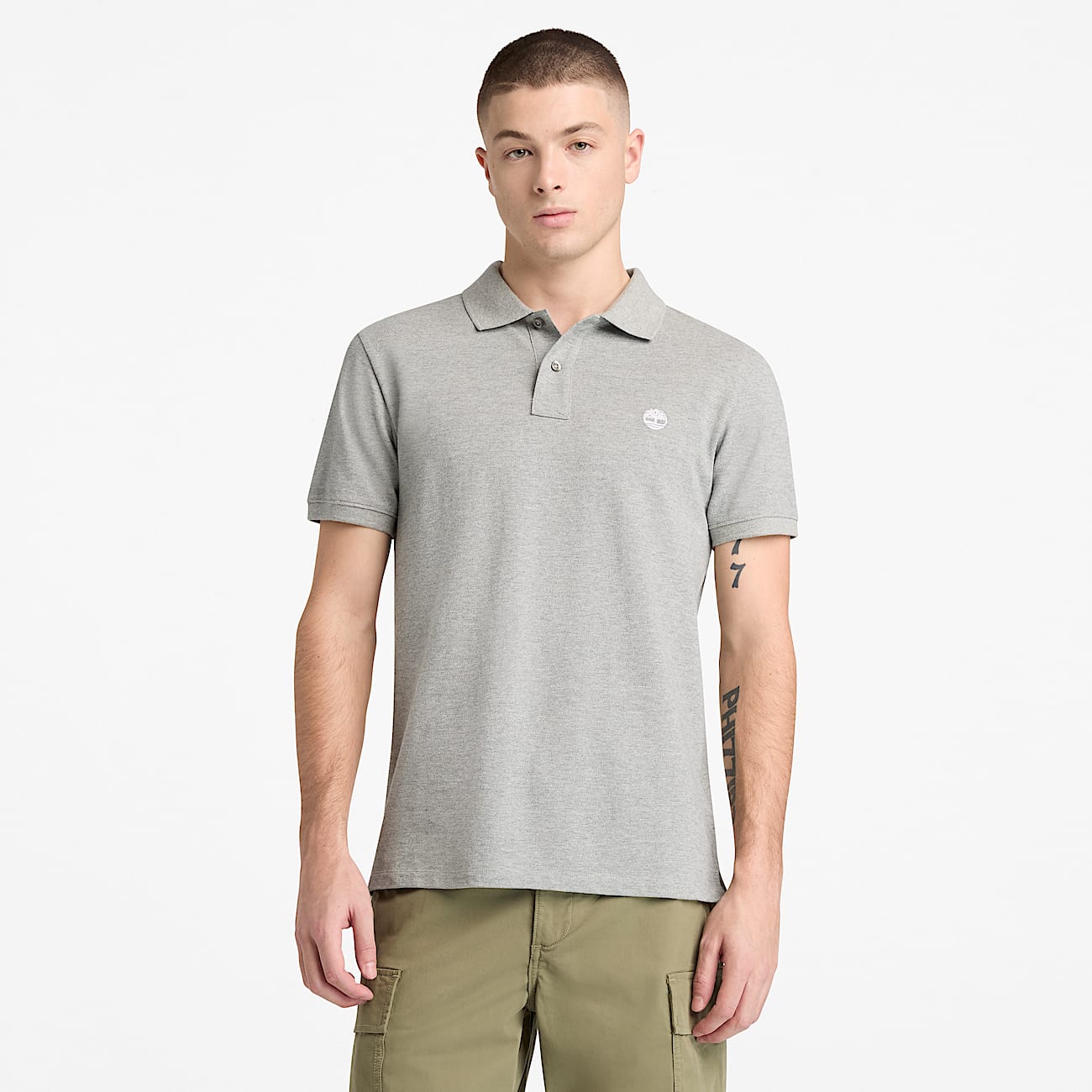 Oyster River Short-Sleeve Polo for Men in Grey/White
