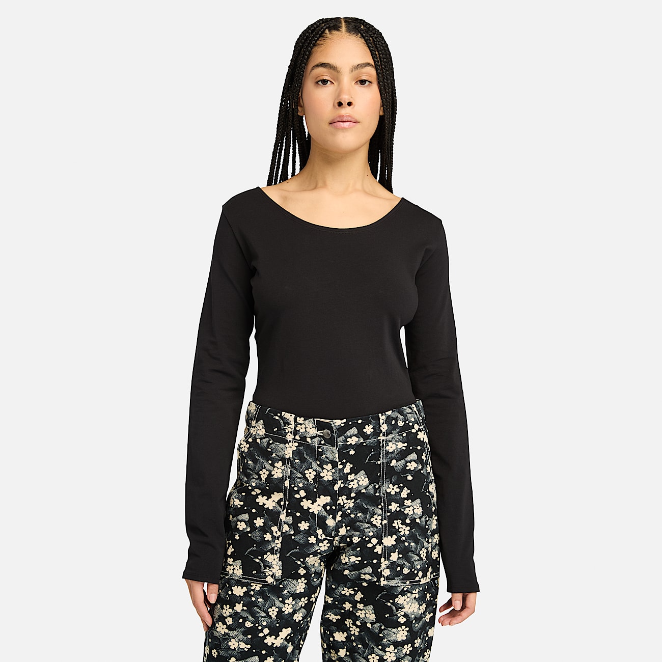 LS Wide-neck T-Shirt for Women in Black