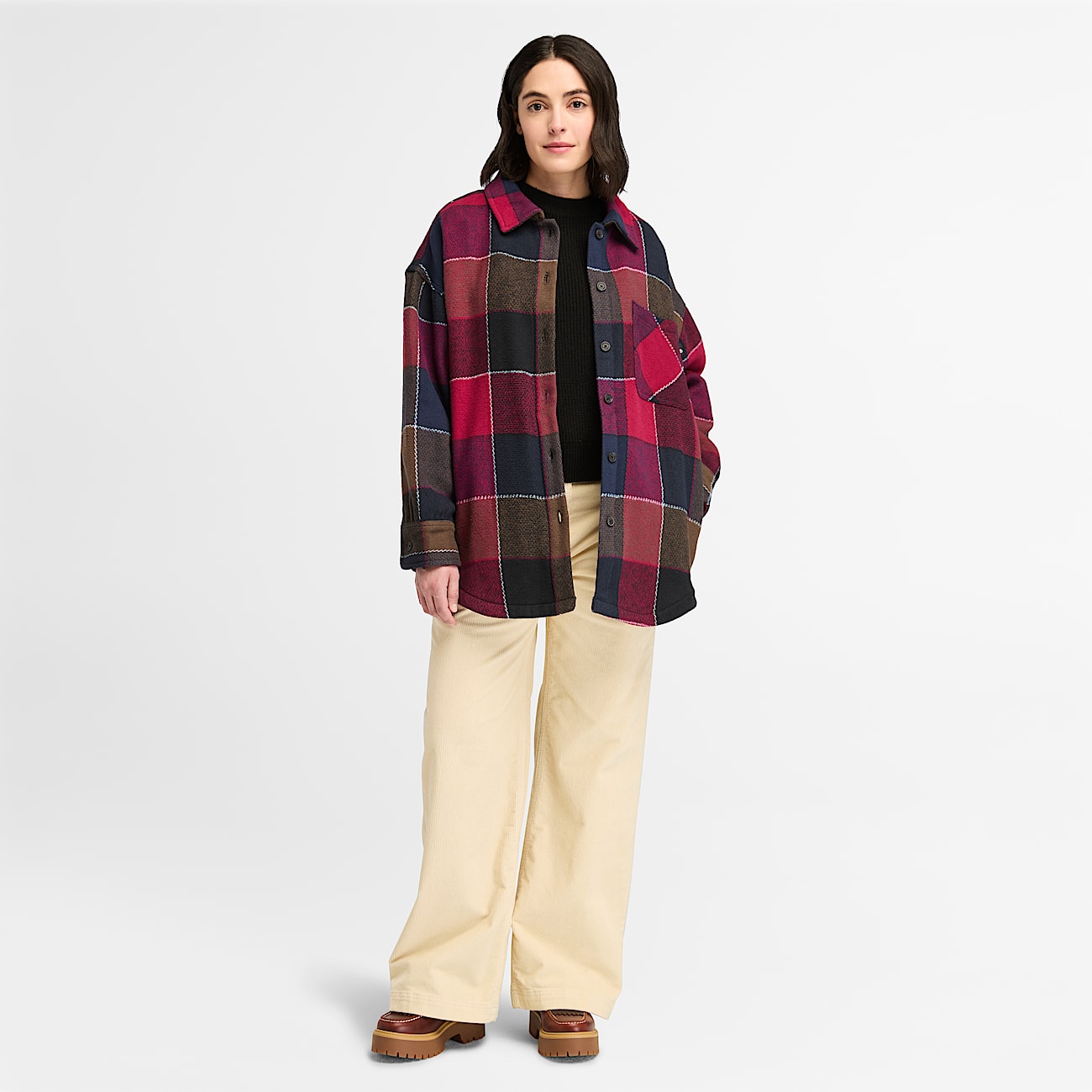Heavy Flannel Overshirt for Women in Red