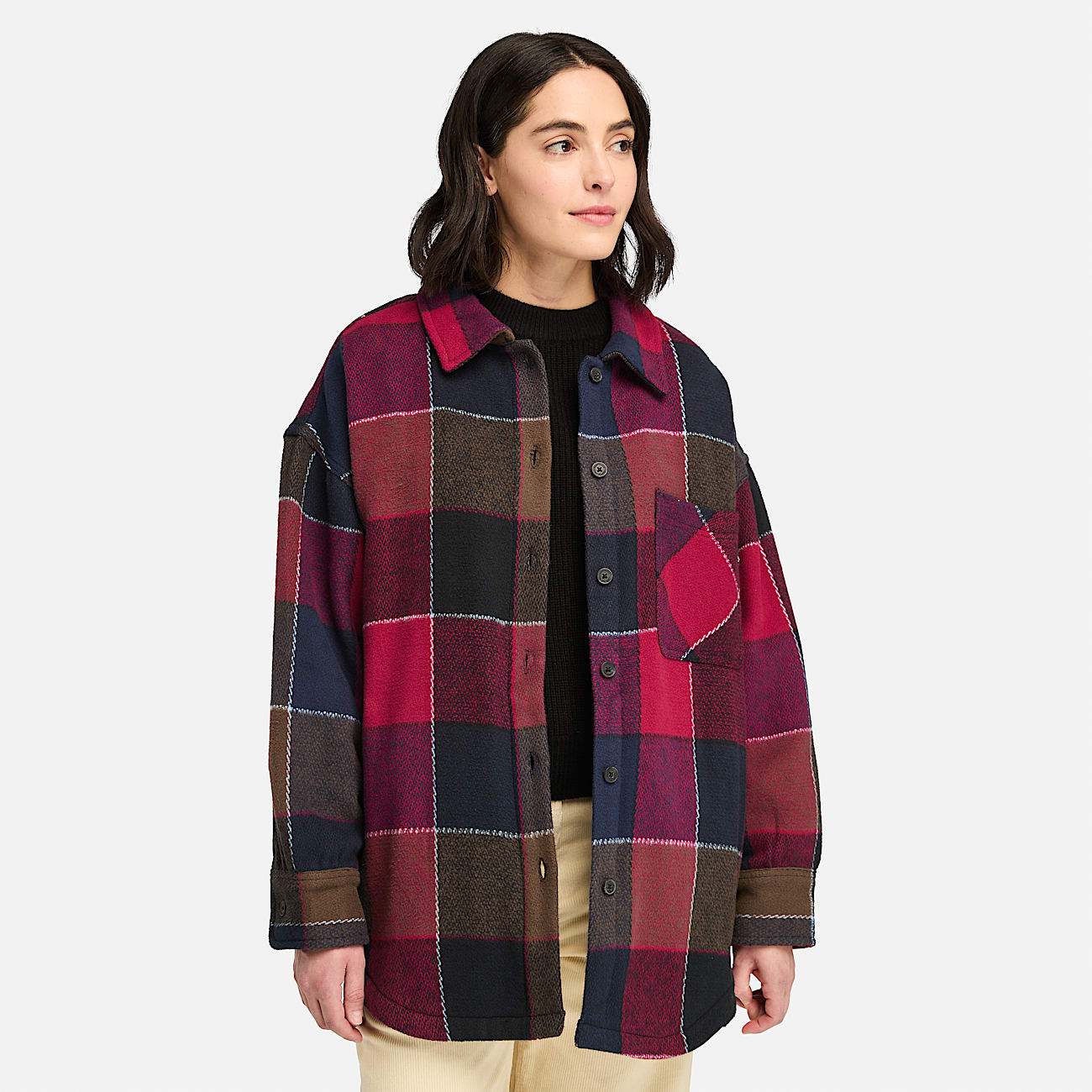 Heavy Flannel Overshirt for Women in Red