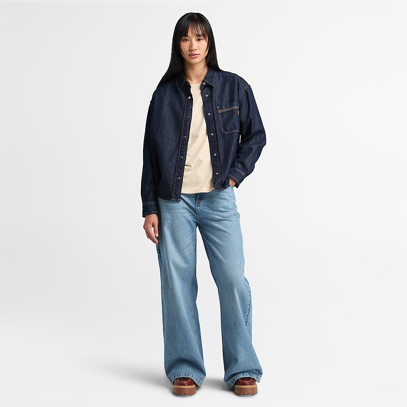 Refibra™ Denim Essential shirt voor dames in donkerblauw