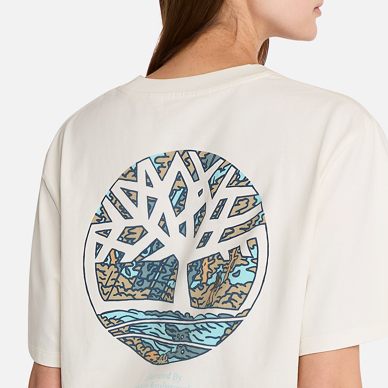 Illustrated Tree Logo Back Graphic T-Shirt for Men in White