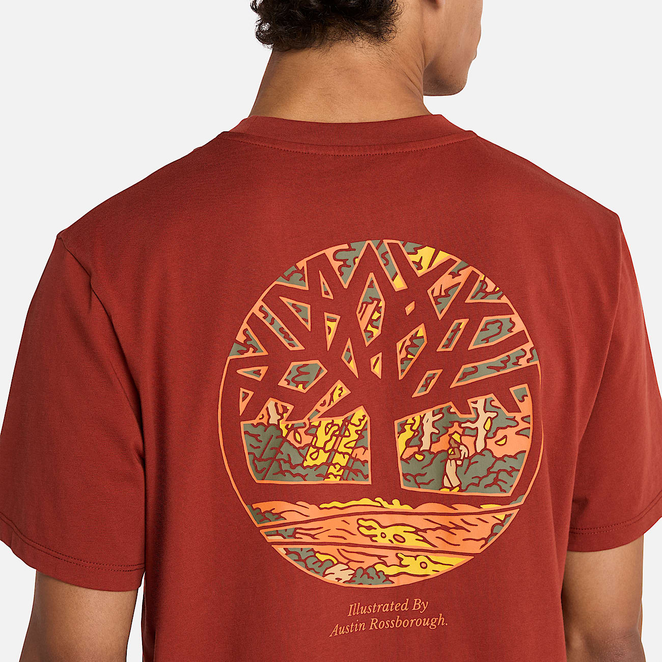 Illustrated Tree Logo Back Graphic T-Shirt for Men in Red