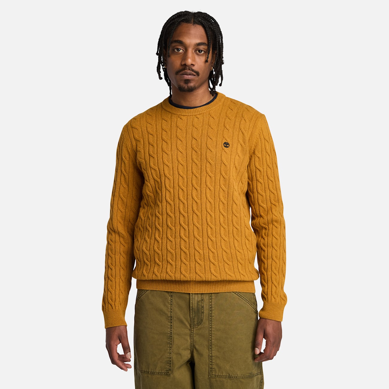 Pull torsadé à col rond Phillips Brook pour homme en jaune