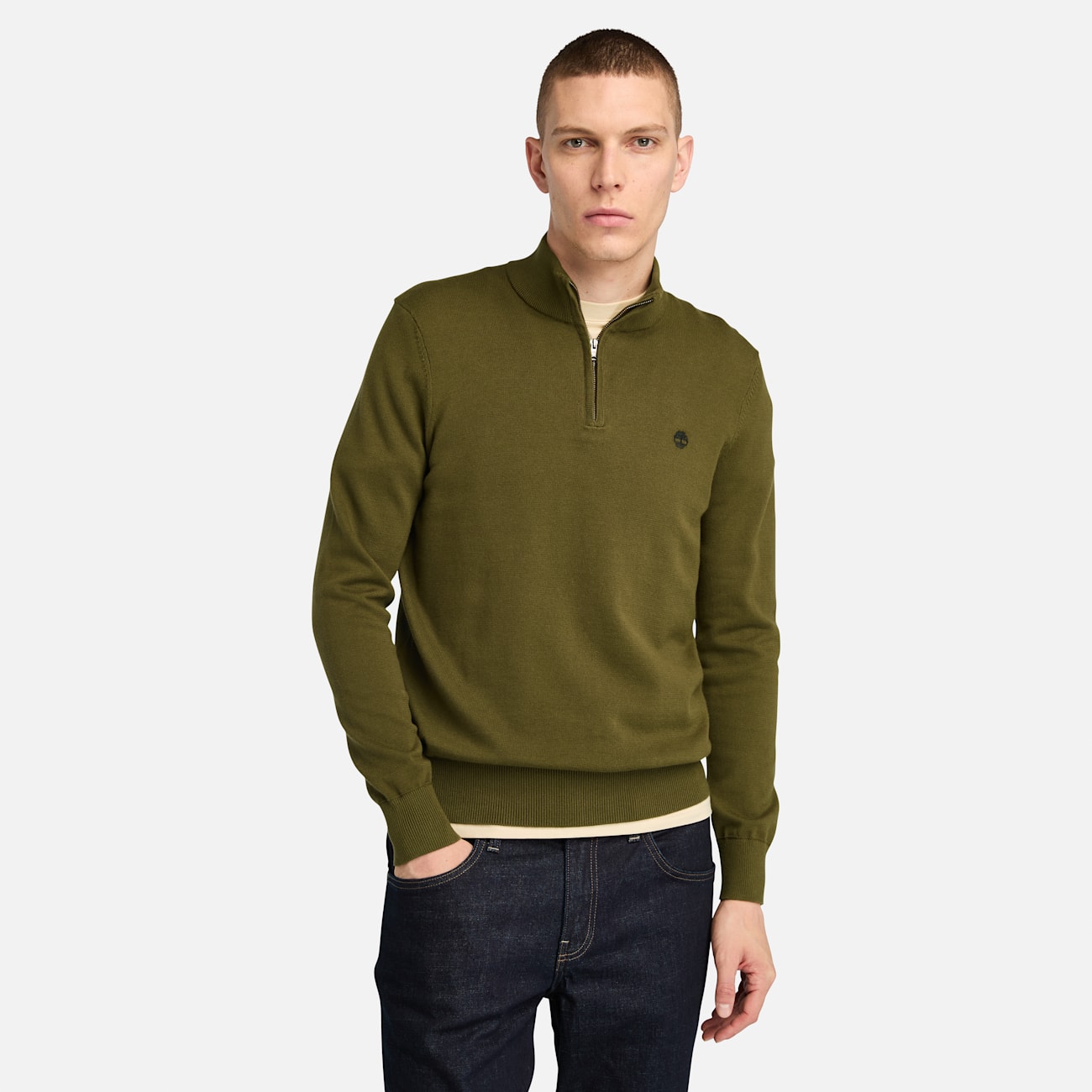 Williams River Trui met kwartrits voor heren in groen Williams River Trui met kwartrits voor heren in groen