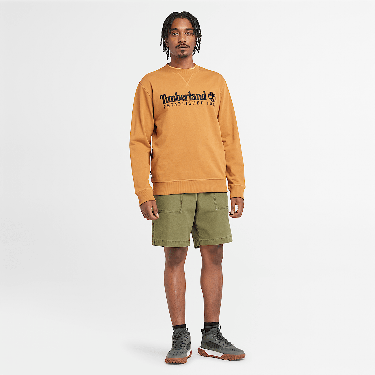 Established 1973 Embroidered Logo Crewneck Sweatshirt for Men in Yellow