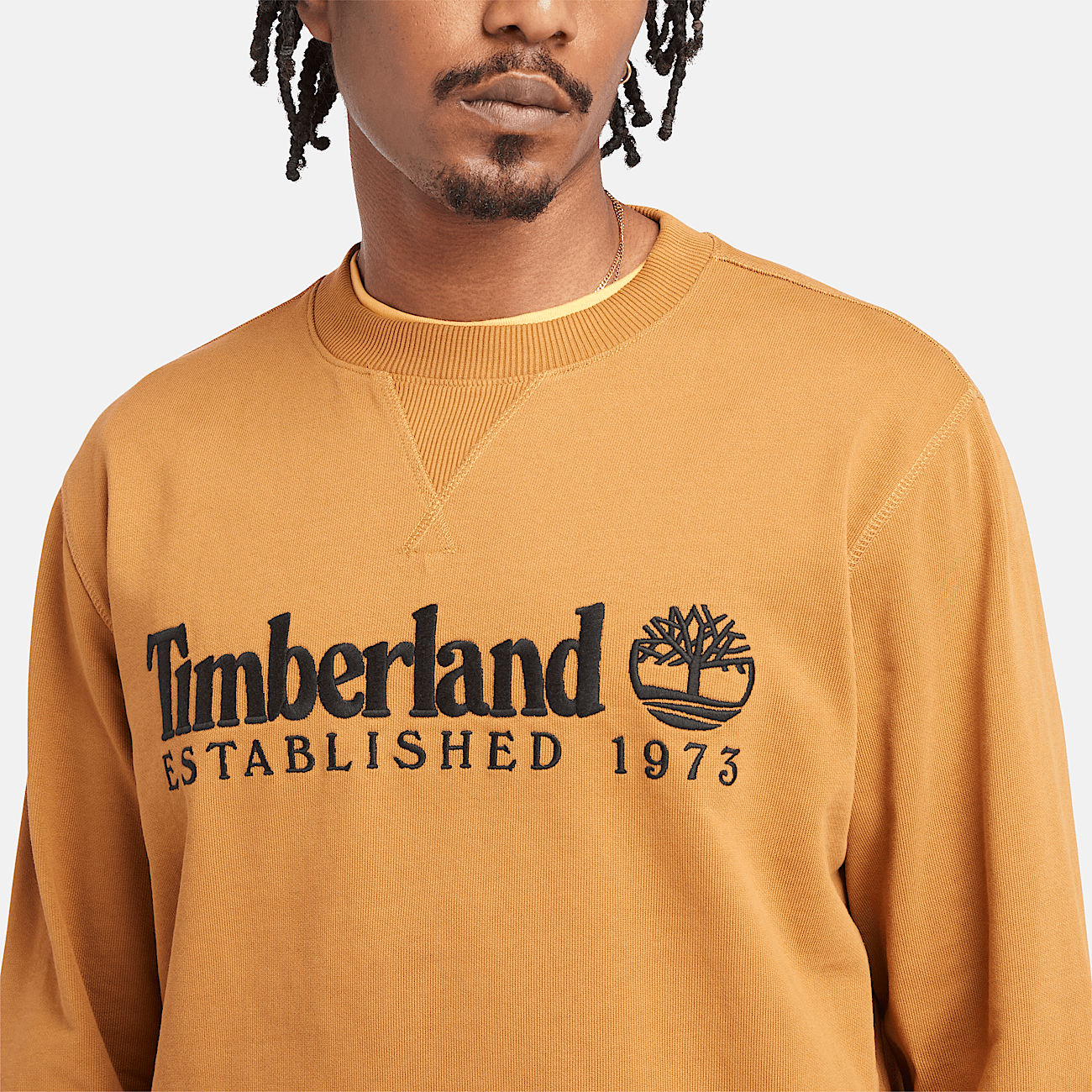 Established 1973 Embroidered Logo Crewneck Sweatshirt for Men in Yellow