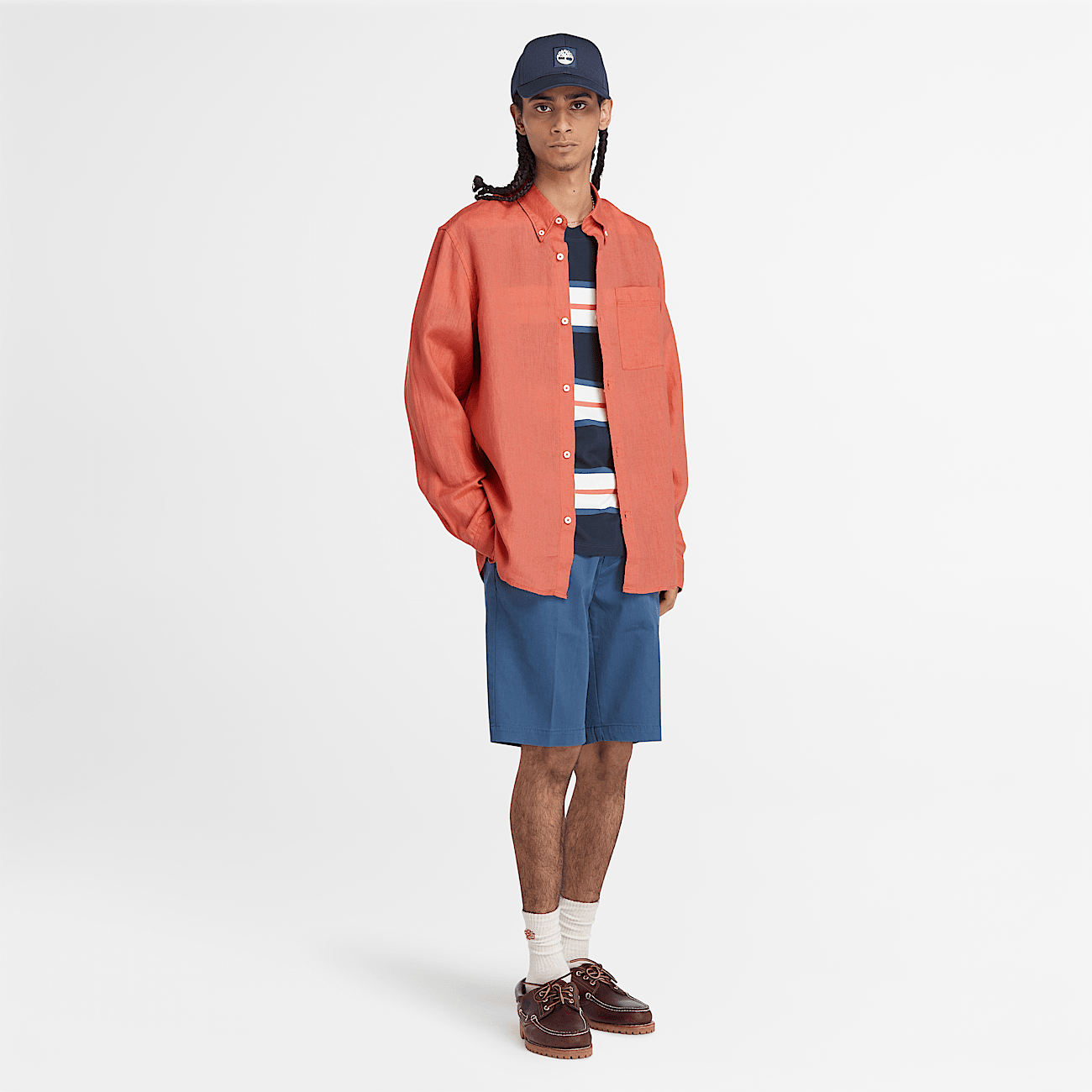 Linen Shirt with Pocket for Men in Light Orange