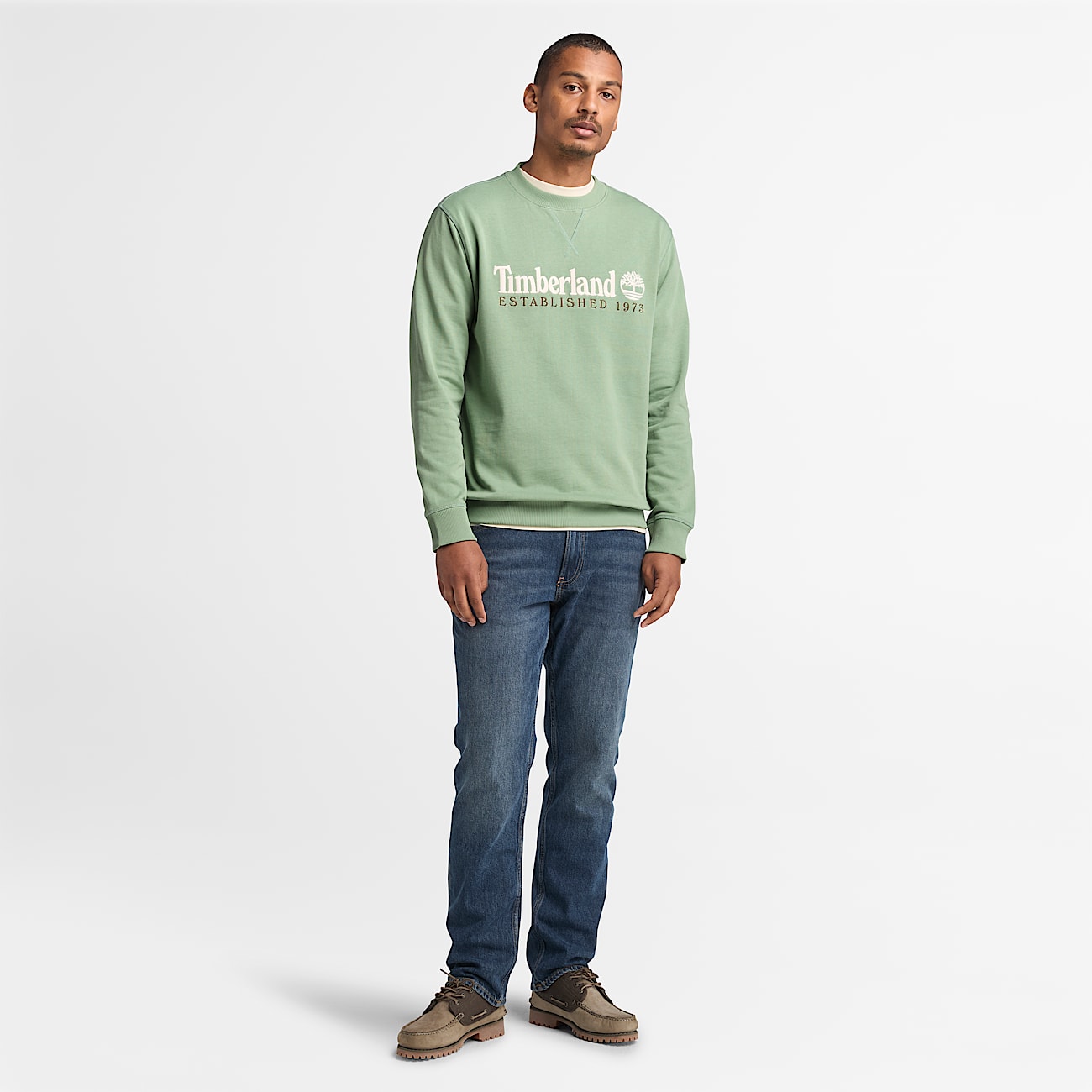 Established 1973 Embroidered Logo Crewneck Sweatshirt for Men in Green