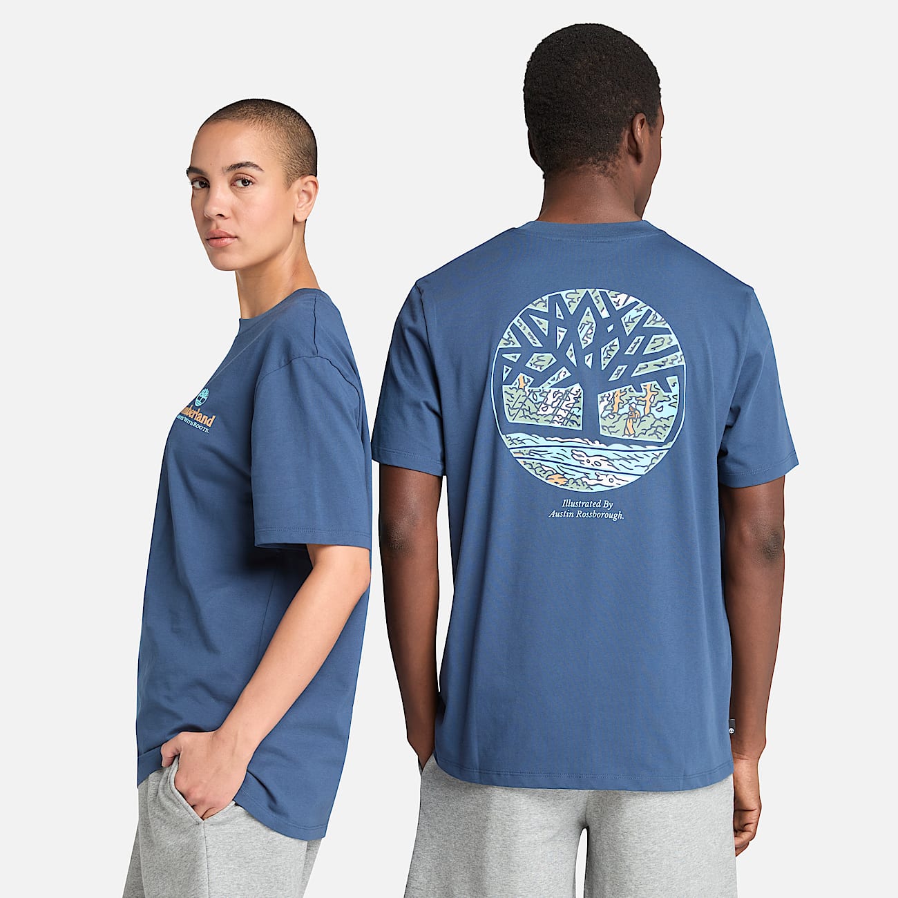 Illustrated Tree Logo Back Graphic T-Shirt for Men in Dark Blue
