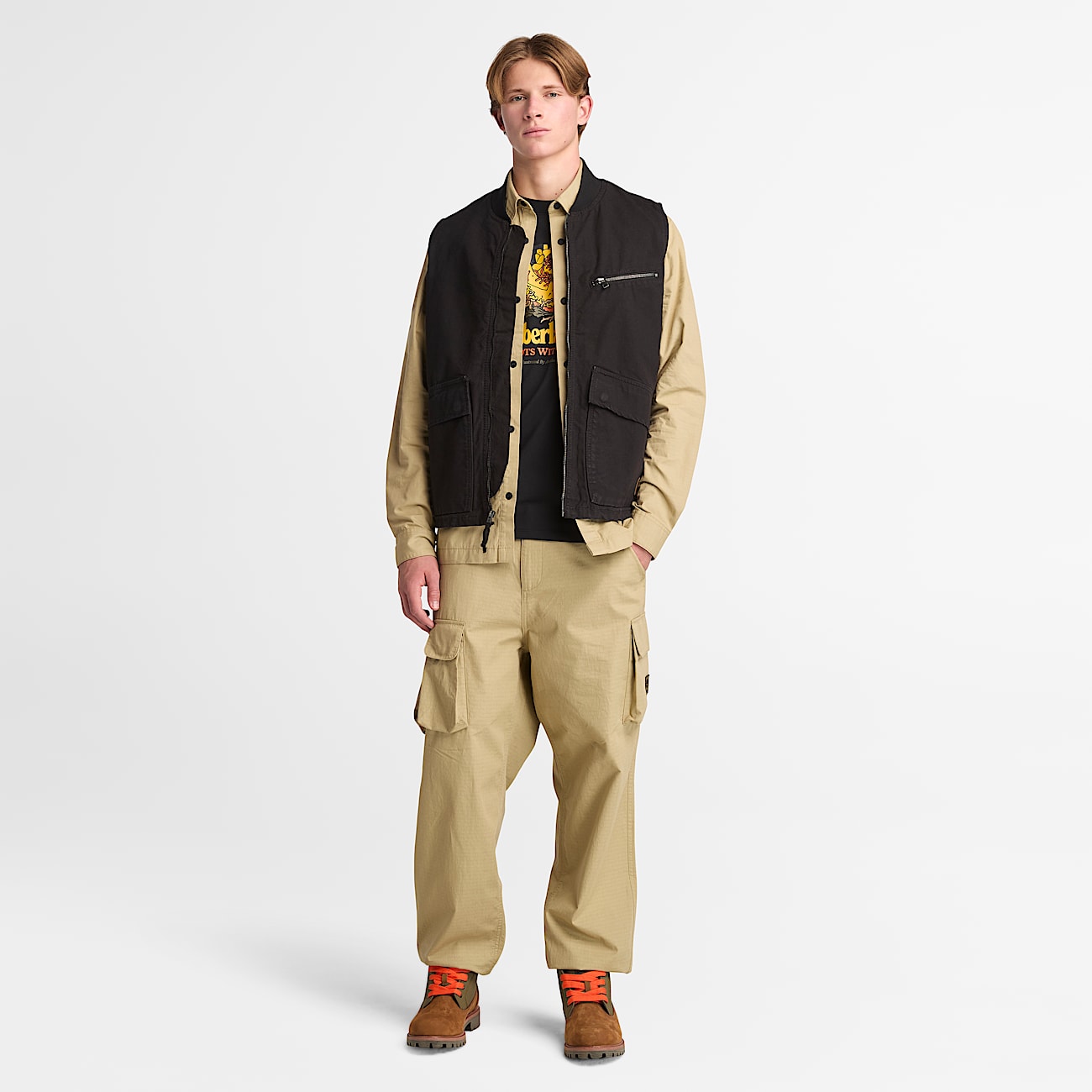 Gilet en toile délavée pour homme en noir