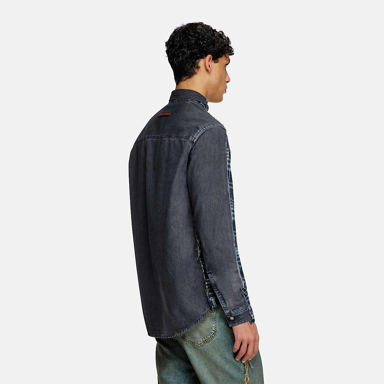 Overdyed check and denim shirt