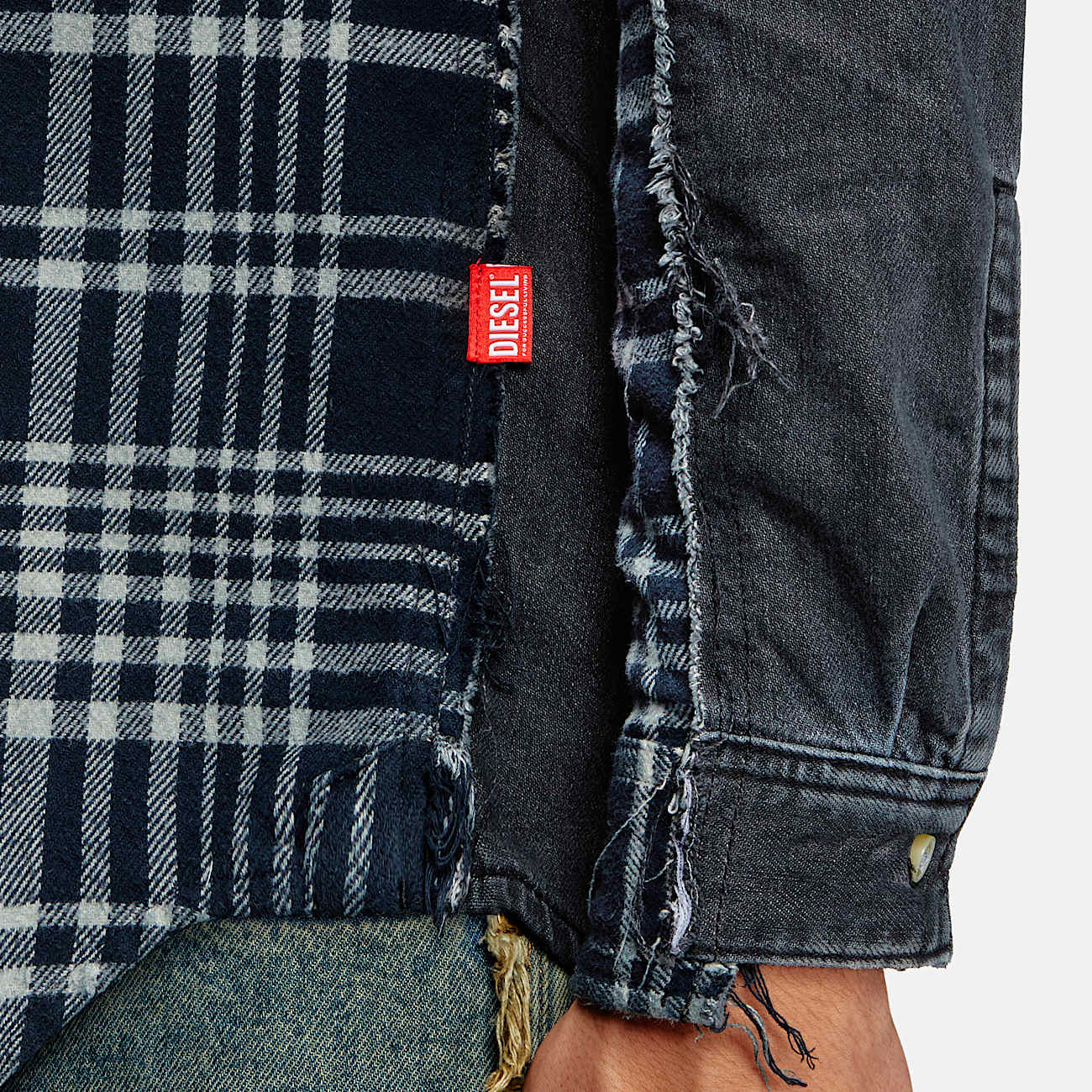 Overdyed check and denim shirt
