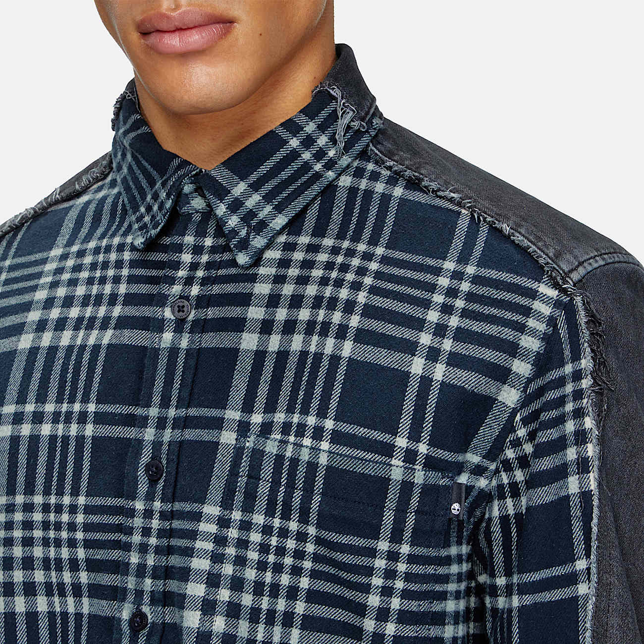 Overdyed check and denim shirt